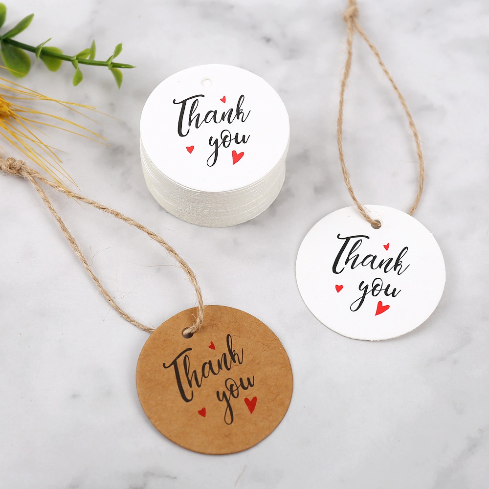 GT34 Round Kraft/White Printed Thank You Gift Tag with Red Hearts [Your ...