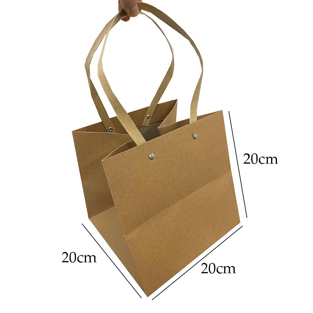 Square Base Eco-Friendly Recyclable Kraft Paper Bag with Rivet Handle ...